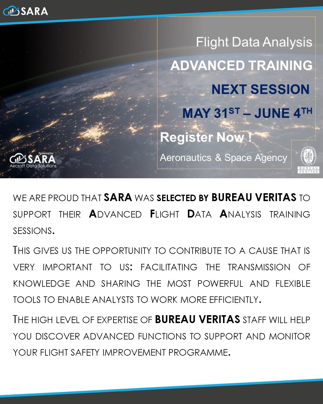 SARA selected by BUREAU VERITAS to support their Advanced Flight Data Analysis | ERGOSS